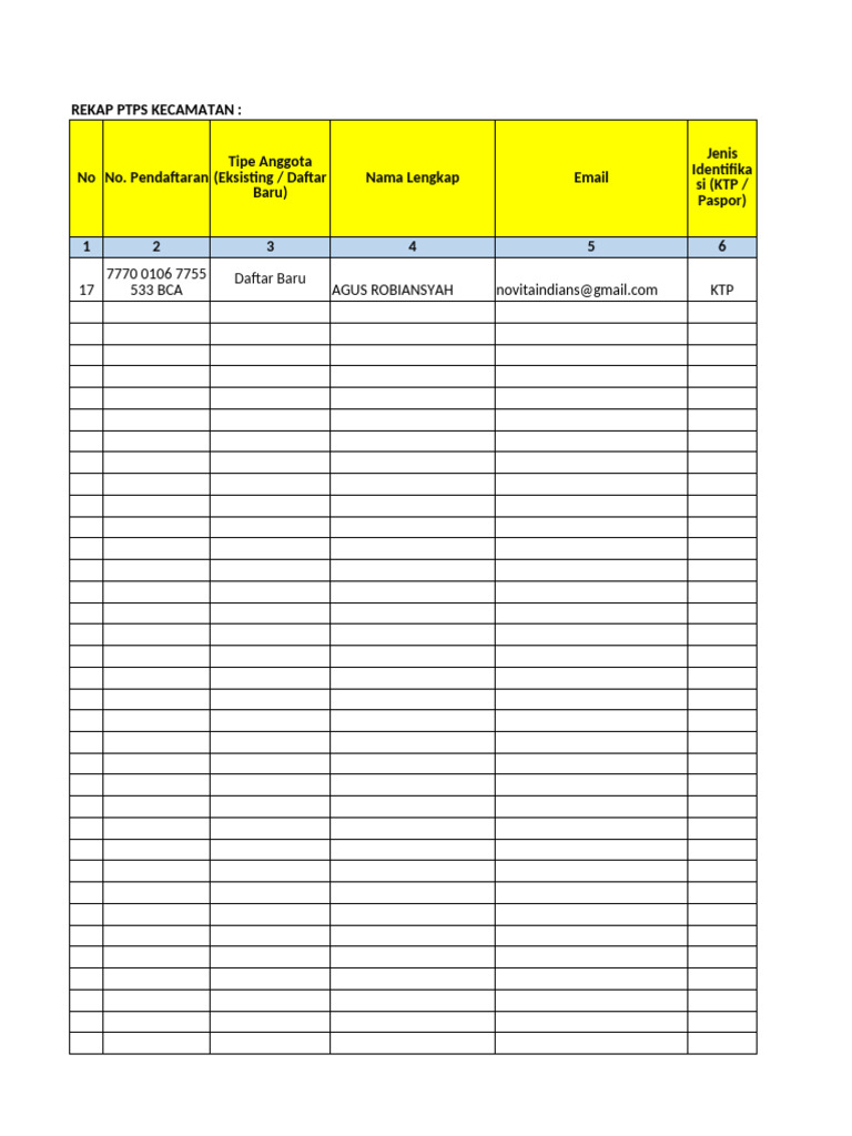 Form Rekap Biodata Ptps Terbaru Permintaan Bawaslu Ri | PDF