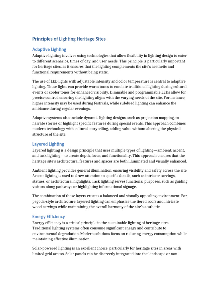 Principles of Lighting Heritage Sites | PDF | Lighting | Efficient ...