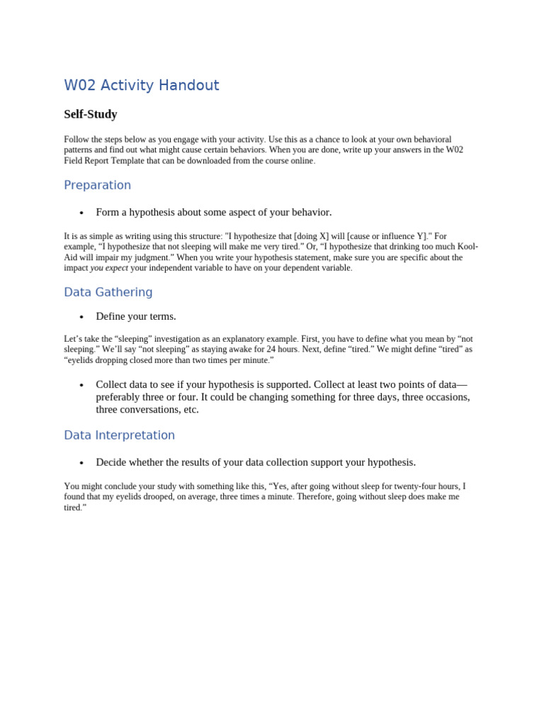 Psych111 w02 SelfStudyActivityHandout | PDF