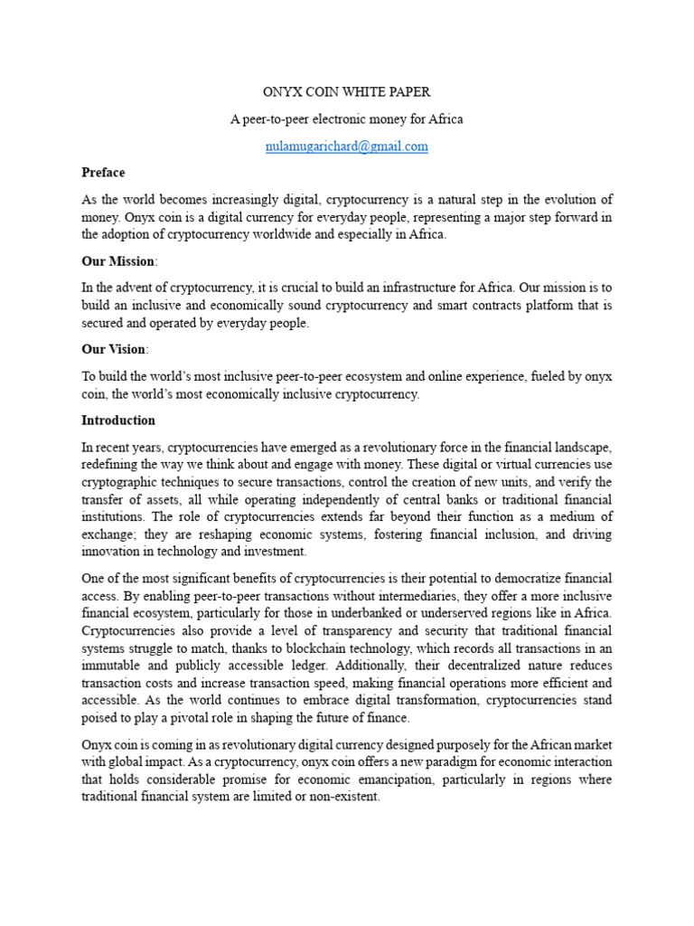 Onyx Coin White Paper | PDF | Cryptocurrency | Economies
