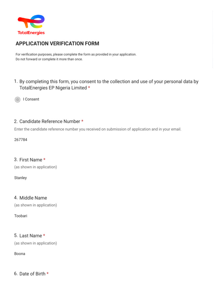 Application Verification Form | PDF
