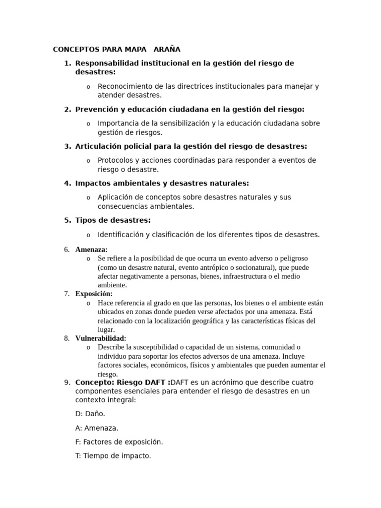 Conceptos Mapa Araña | PDF | Riesgo | Entorno natural