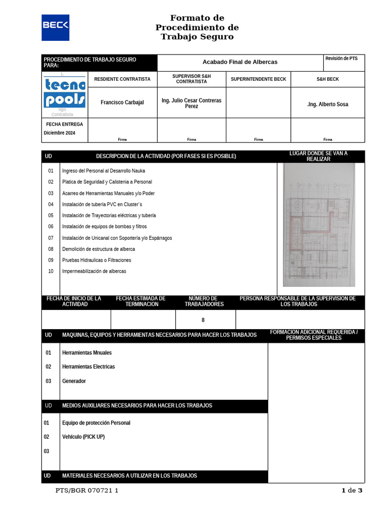 Procedimiento Seguro para Acabado de Albercas | PDF