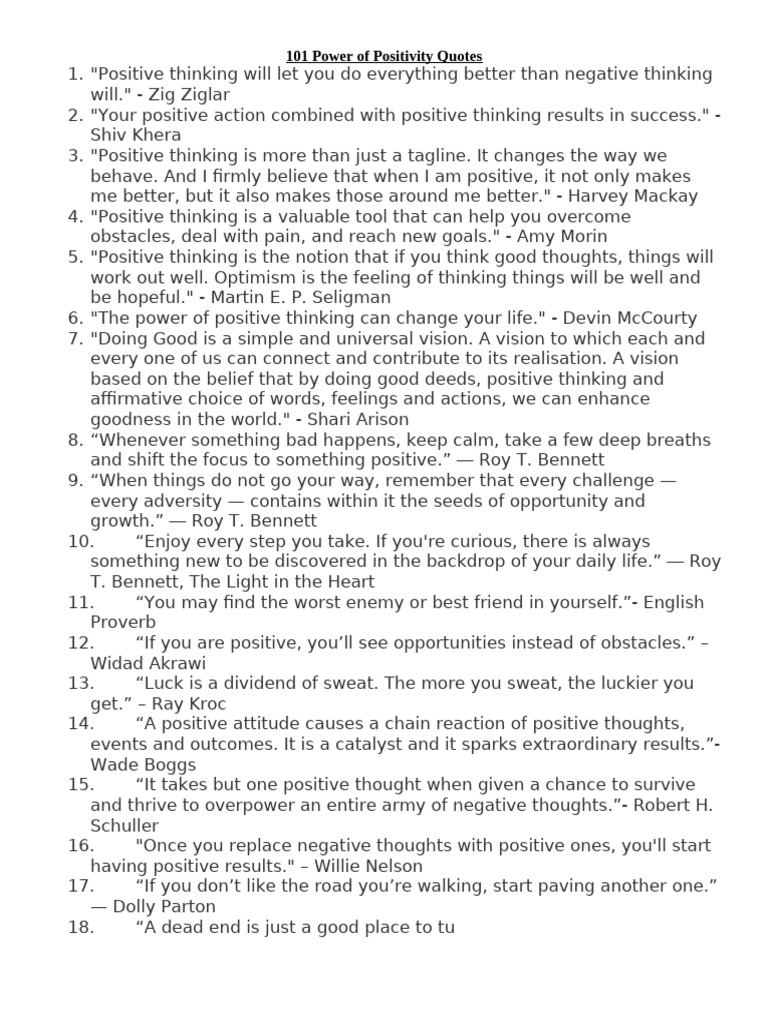 101 Inspiring Positive Thinking Quotes | PDF | Thought | Optimism