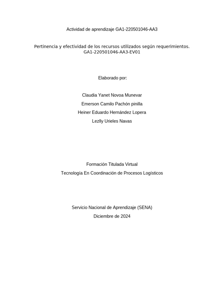 Evidencia GA1-220501046-AA3-EV01. Informe. Pertinencia y Efectividad de Los Recursos Utilizados ...