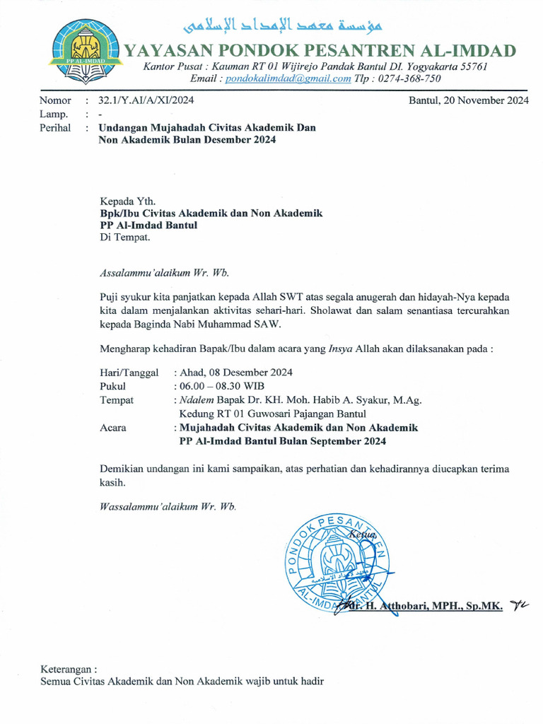 32.1 Undangan Mujahadah Civitas Akademik Dan Non Akademik Bulan ...
