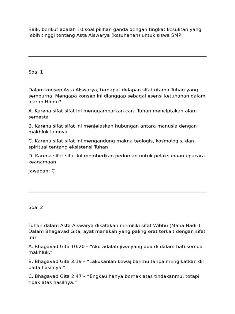 Soal Asta Aiswarya dan Tri Guna untuk SMP | PDF
