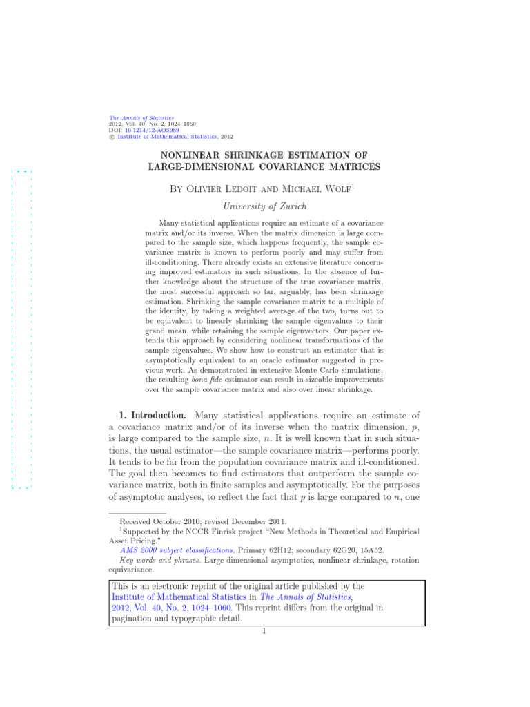 cov_estimate | PDF | Eigenvalues And Eigenvectors | Matrix (Mathematics)