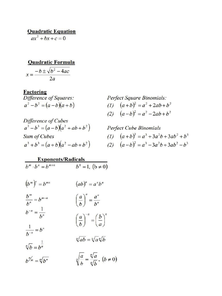 GRE Prep Clubxx - Algebra & Geometry Formulas in a Nutshell-1 | PDF
