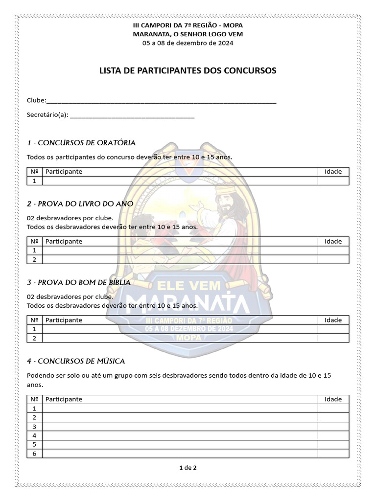 Lista de Participantes Dos Concursos | PDF