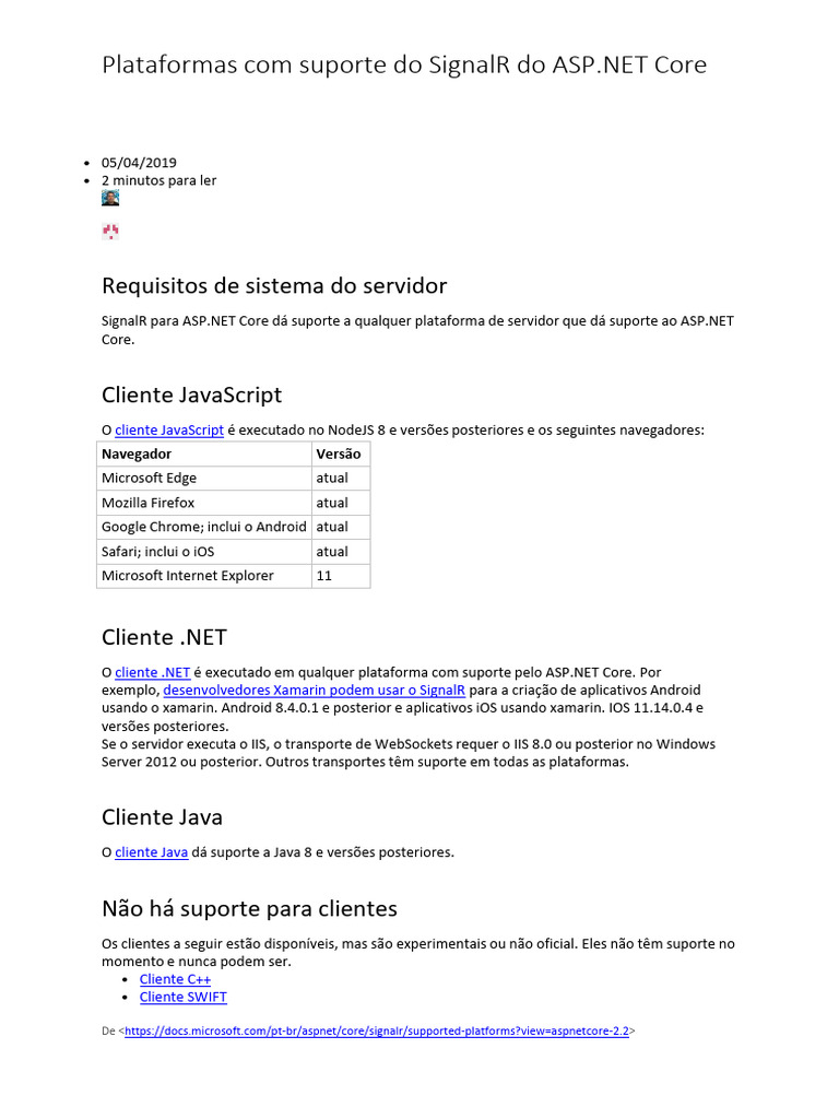SignalR para ASP.NET Core | PDF | Script Java | Rede mundial de computadores