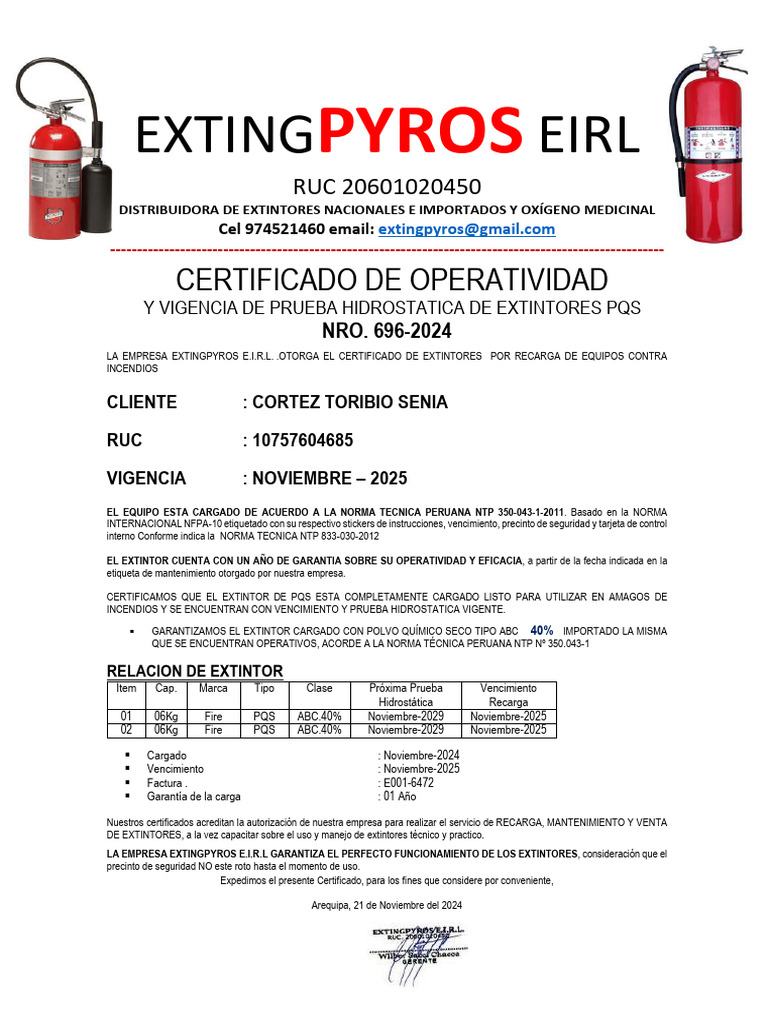 Certificado de Extintores | PDF