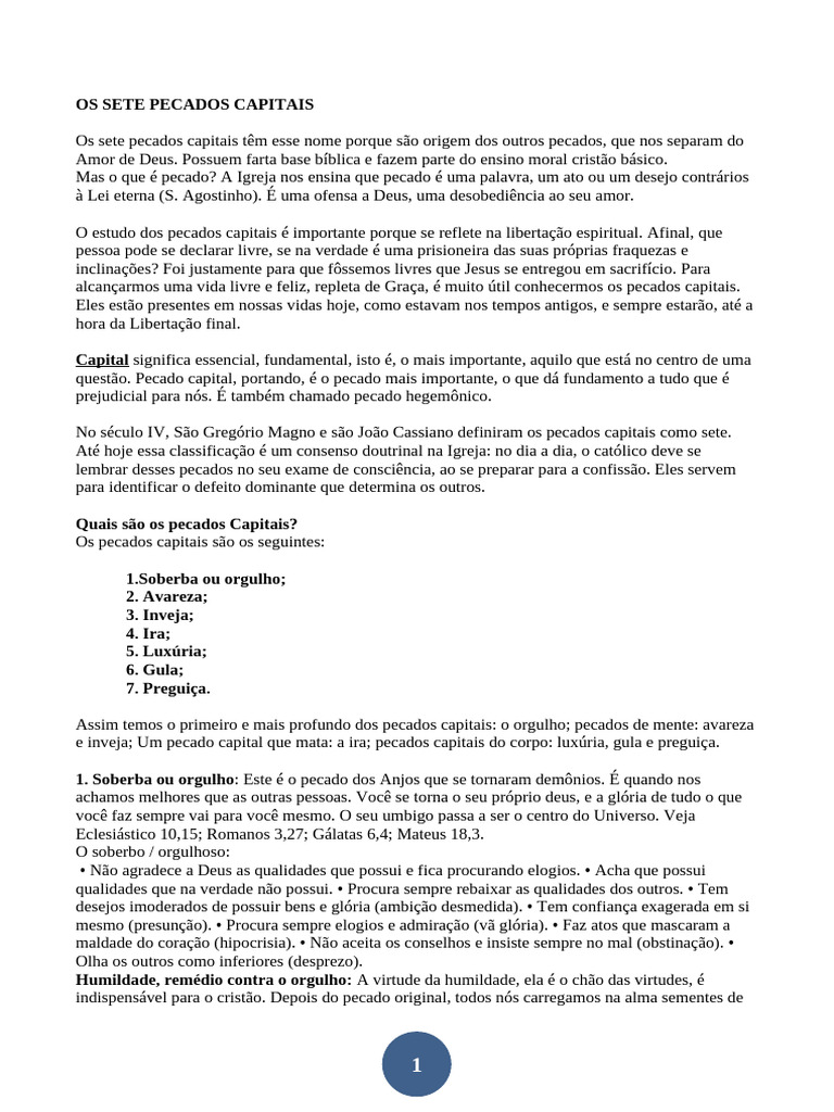 Entendendo os Sete Pecados Capitais | PDF | Pecado | Sete Pecados Capitais