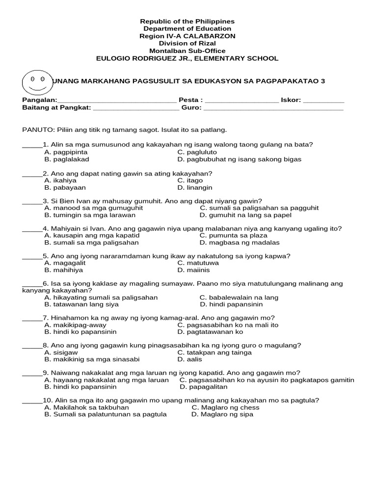 ESP - 1st Grading Periodic Test - TOS | PDF