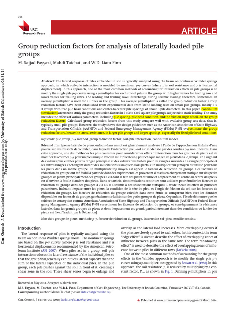 Fayyazi - 2014 - Group Reduction Factors | PDF | Deep Foundation ...