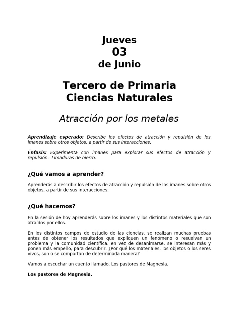3ro Primaria 03 Junio NATURALES | PDF | Imán | Magnetismo