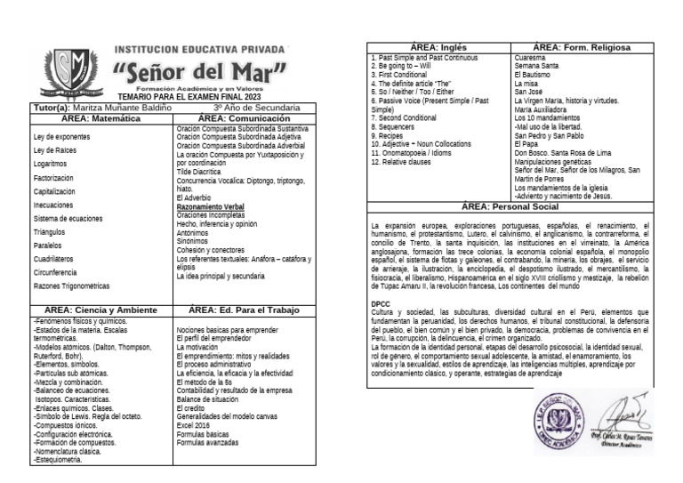 Temario 3° Año 2024 | PDF