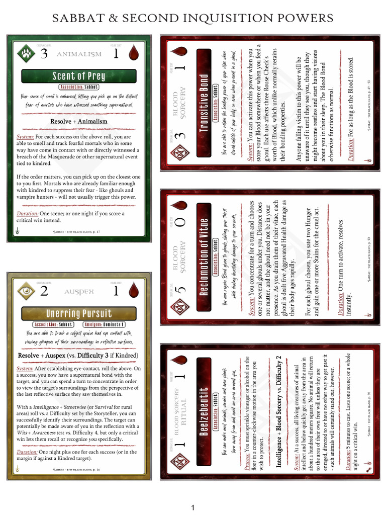 Sabbat & Second Inquisition Cards for Print | PDF