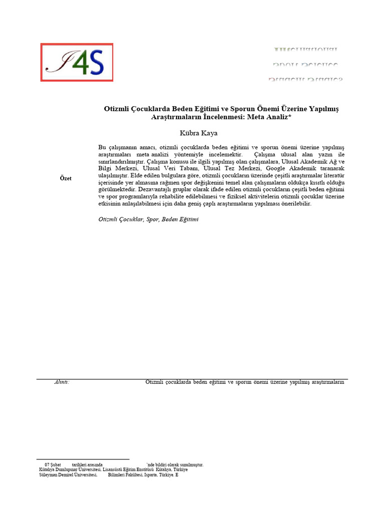 Otizmli __ocuklarda Beden E__itimi ve Sporun __nemi __zerine Yap__lm____ Ara__t__rmalar__n ...