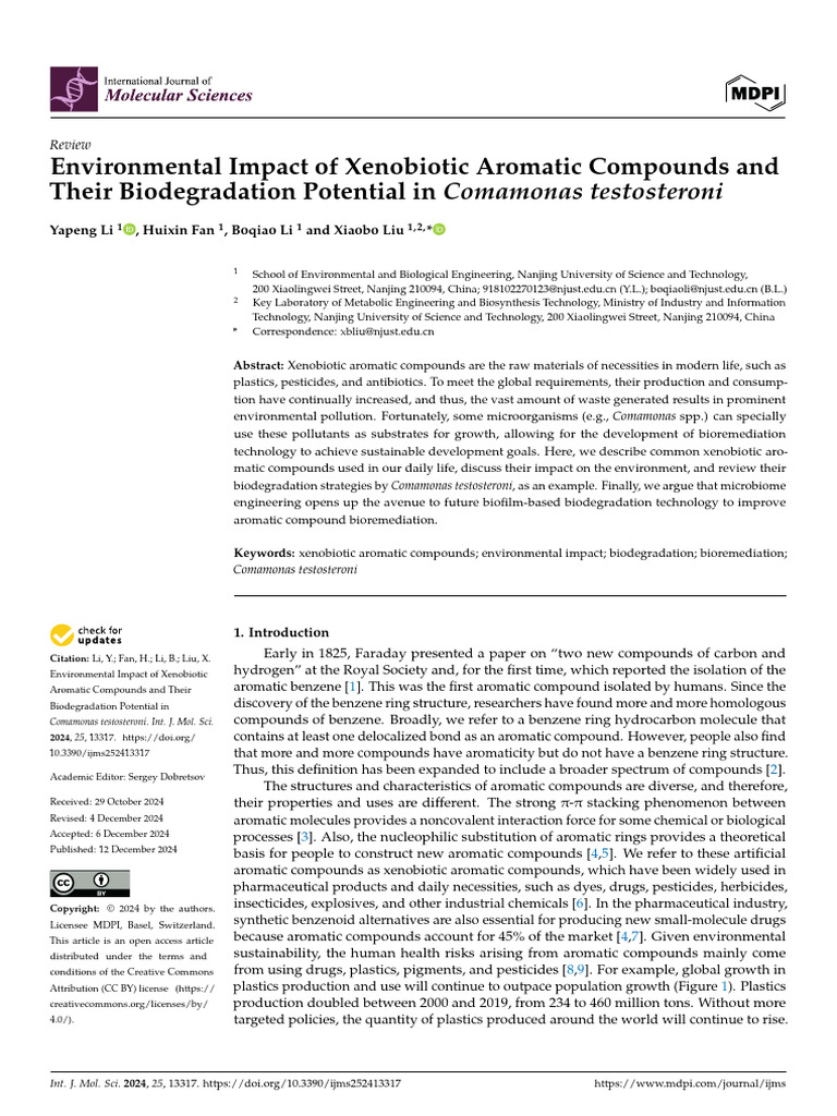 Environmental Impact of Xenobiotic Aromatic Compounds and Their ...