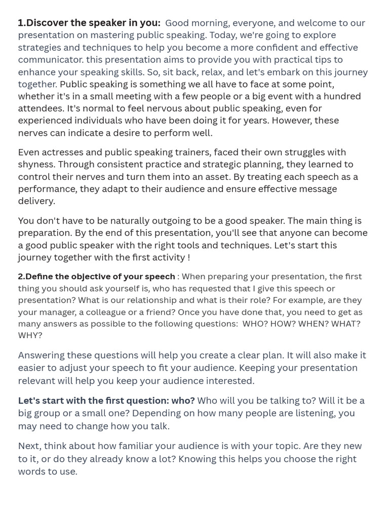 Speech | PDF | Public Speaking | Body Language