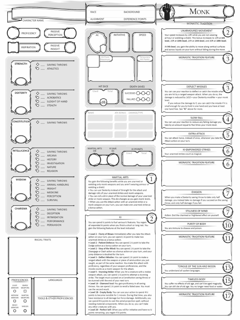 Monk Sheet | PDF