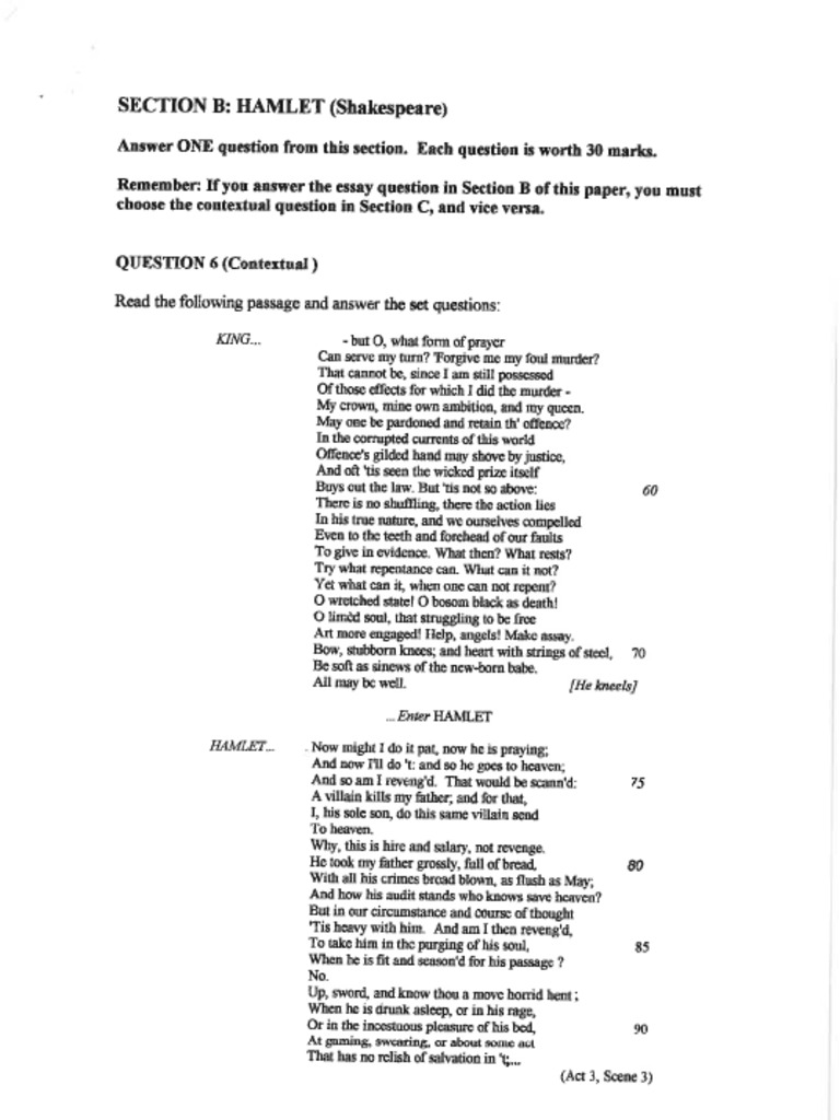 Contextual Questions On Hamlet | PDF