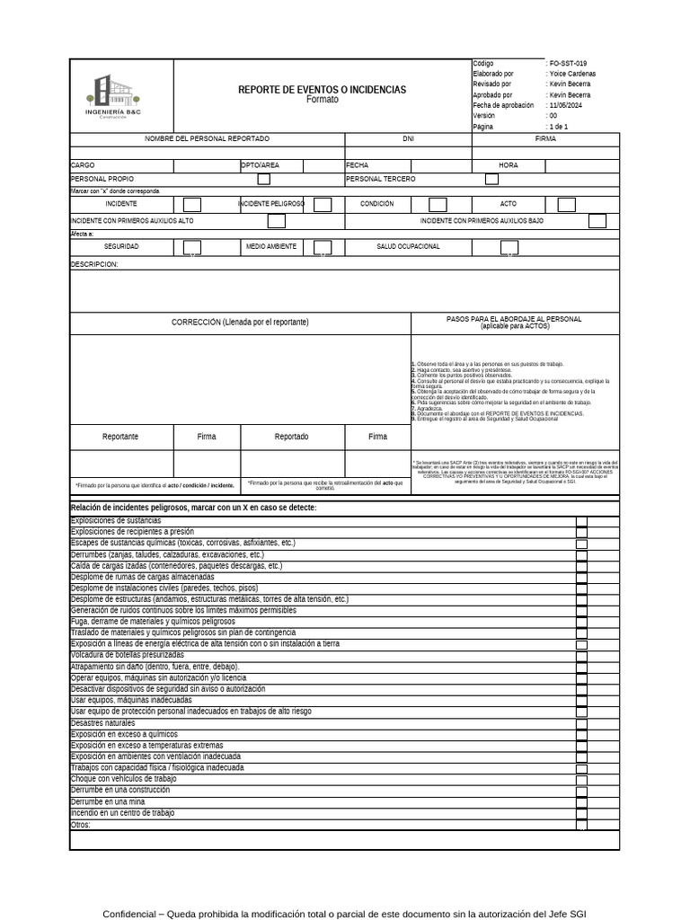 Fo-sst-019 Reporte de Eventos o Incidencias | PDF | Seguridad y salud ...