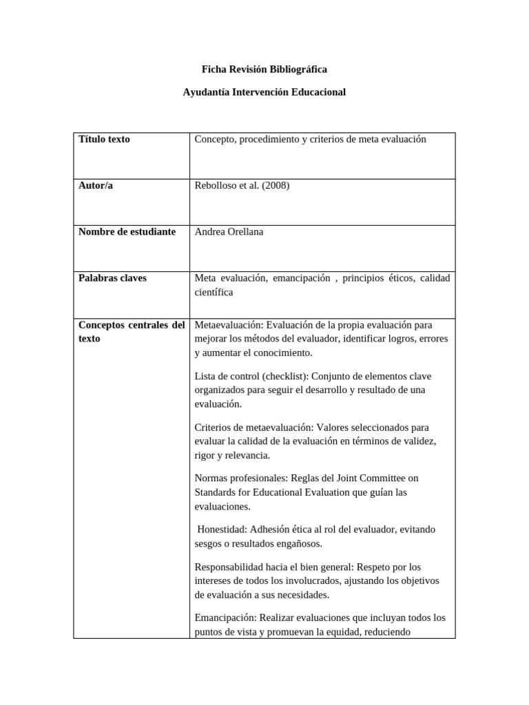 Ficha 3. Cap 14 Rebolloso El Al. Andrea Orellana | PDF | Evaluación | Validez (Estadísticas)