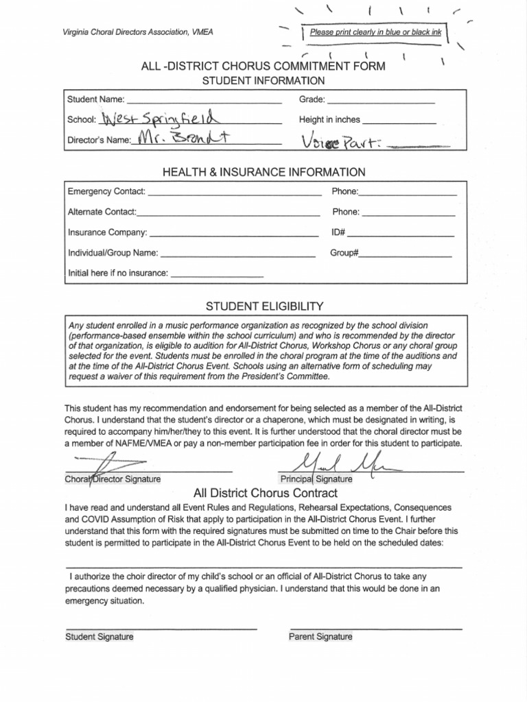 District Audition Form | PDF | Conducting | Legal Liability