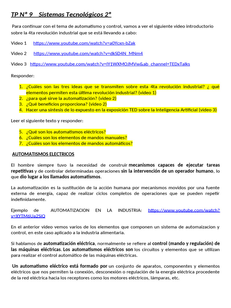 TP 9 Sistemas Tecnológicos | PDF | Cambiar | Ingenieria Eléctrica