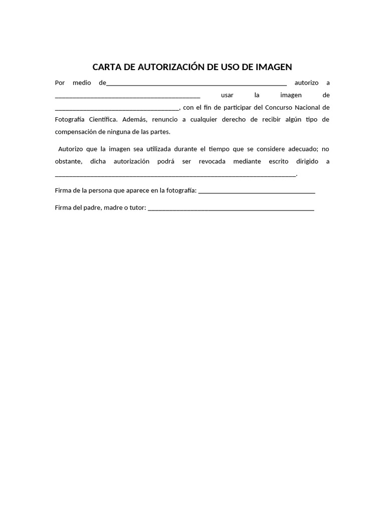 Consentimiento para La Toma de Imágenes y Autorización para Su Uso | PDF