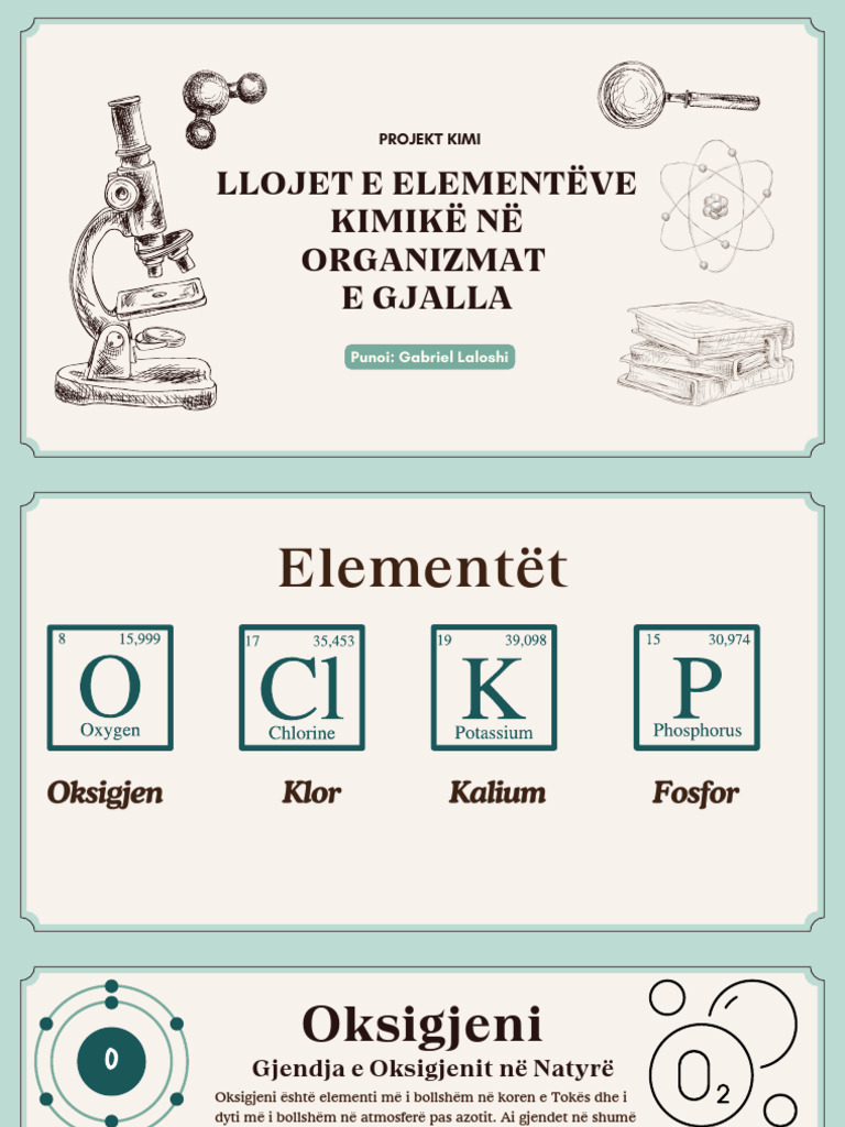 Projekt "Llojet e Elementëve Kimikë Në Organizmat e Gjalla " | PDF