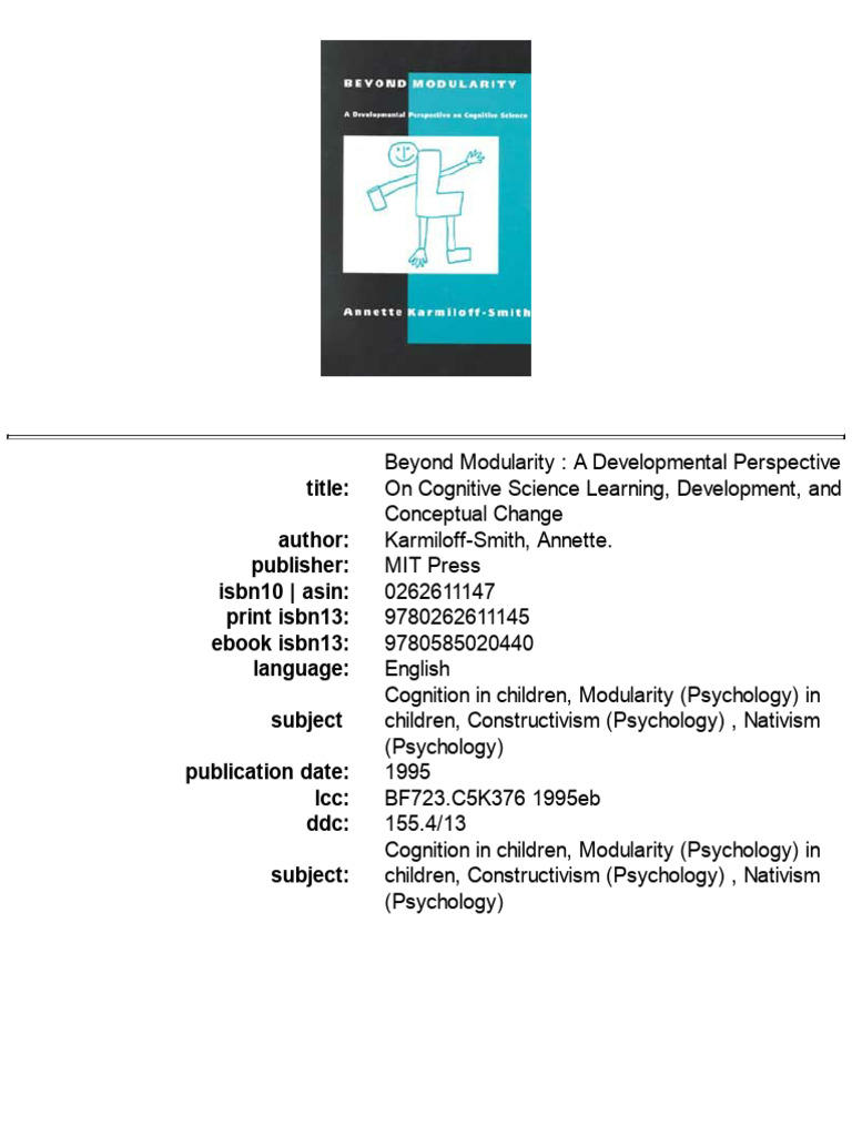 Annette Karmiloff Smith Beyond Modularity a Developmental Perspective on Cognitive Science 1995 ...