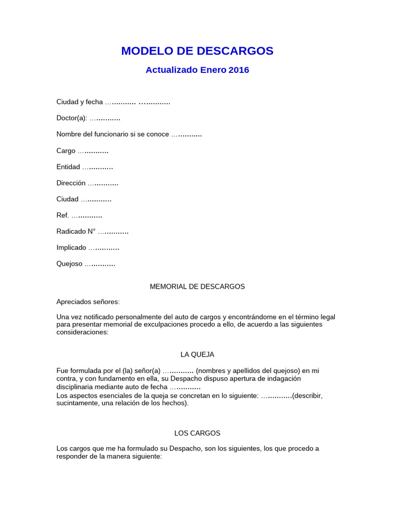 Modelo de Memorial de Descargos Disciplinarios | PDF