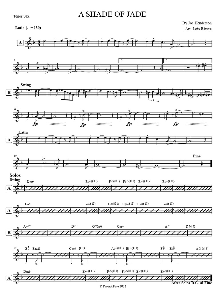 A SHADE OF JADE - Tenor Sax | PDF