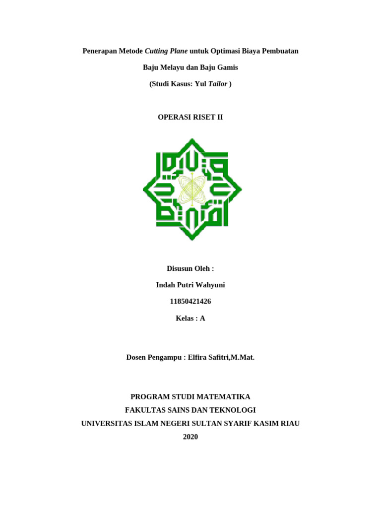 Penerapan Metode Cutting Plane (Indah Putri Wahyuni) | PDF
