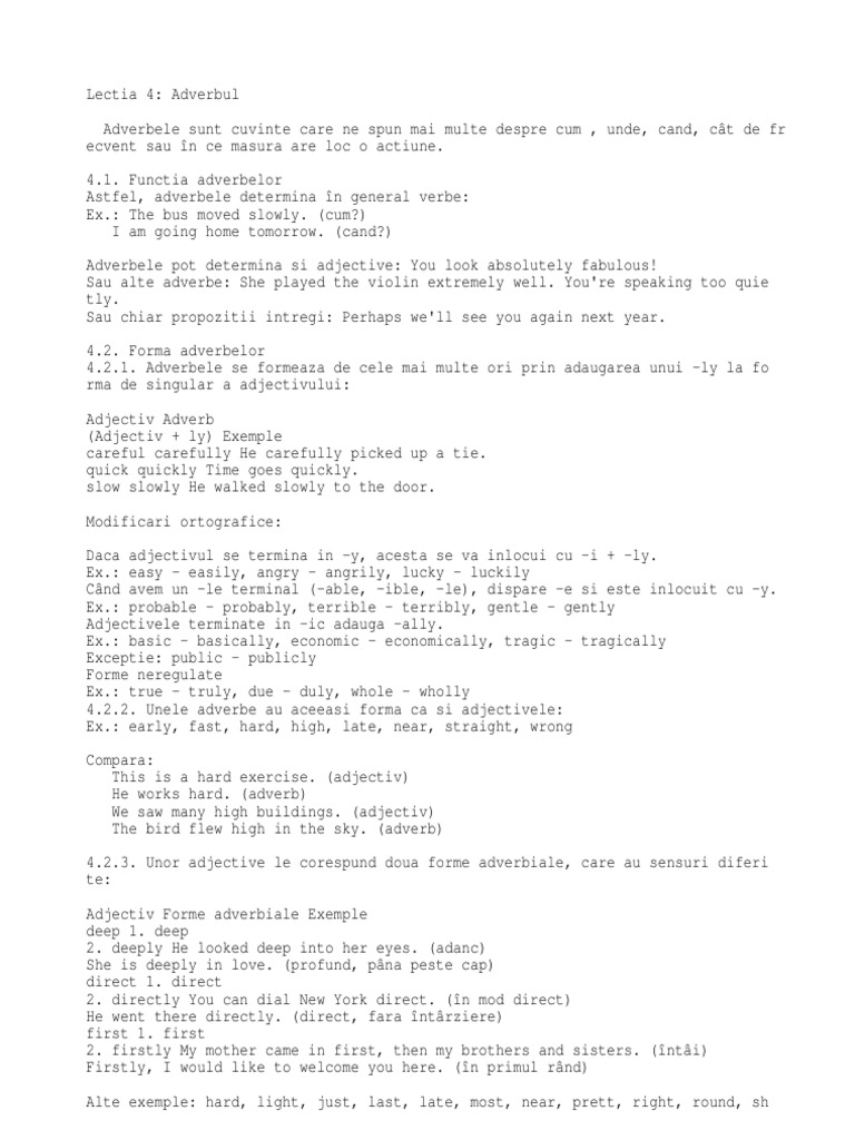 Adverbul in Engleza L4 | PDF | Adjective | Linguistics