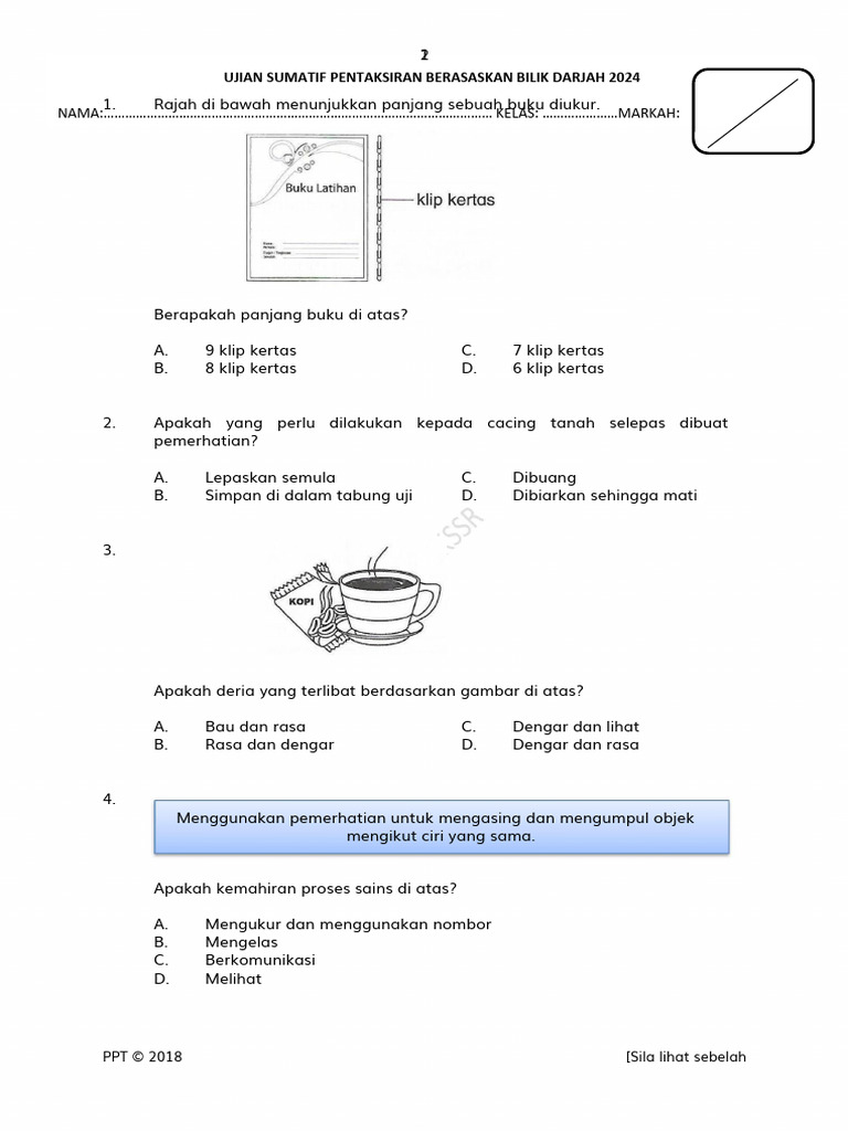 Soalan PPT 2024 - Sains T2 | PDF