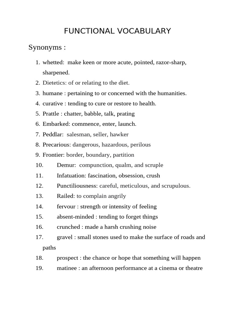 Functional Vocabulary | PDF