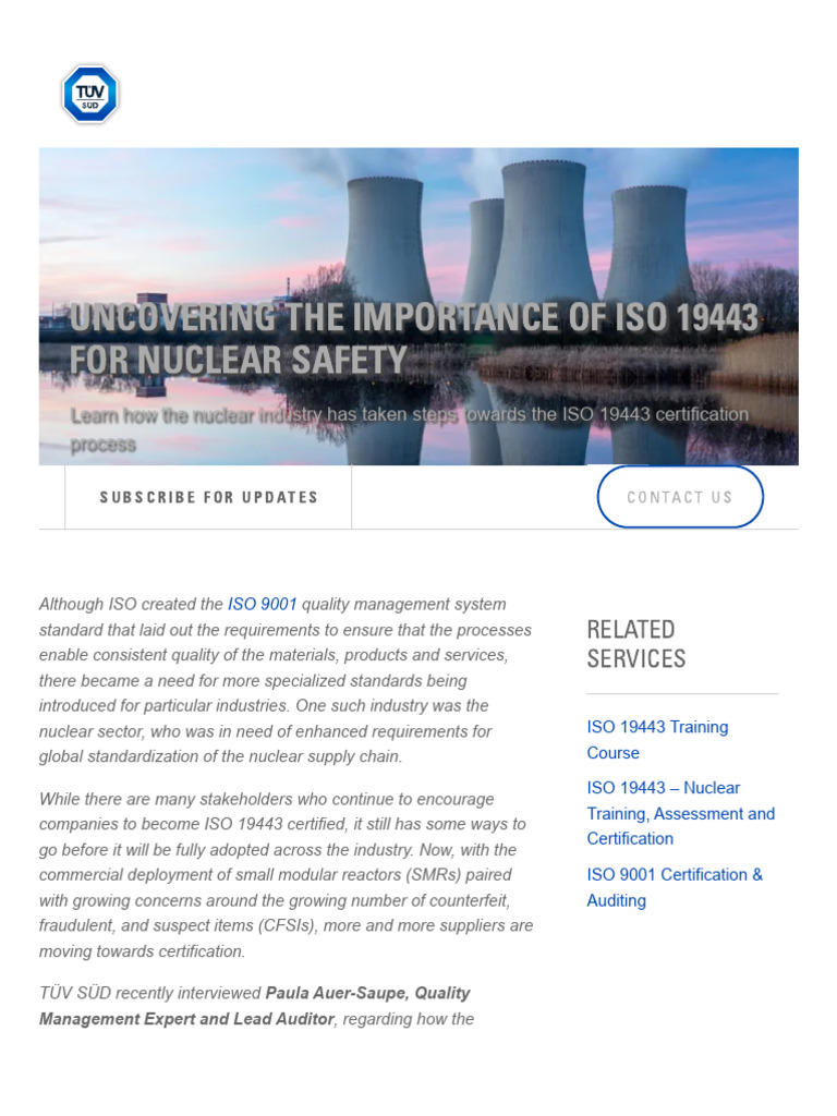 The Importance of ISO 19443 For Nuclear Safety - TÜV SÜD | PDF | Iso 9000 | Supply Chain