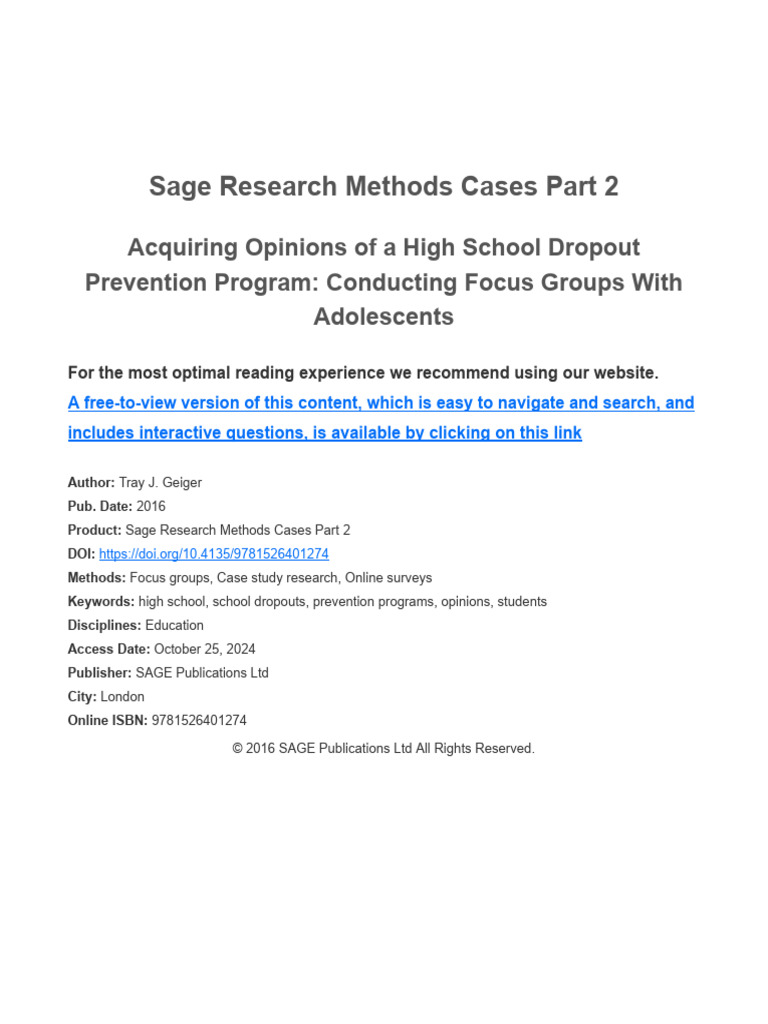 Opinions High School Dropout Prevention Program Focus Groups ...