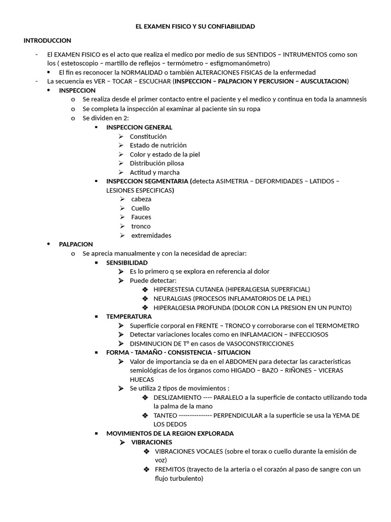 El Examen Fisico y Su Confiabilidad | PDF | Examen físico | Medicina CLINICA