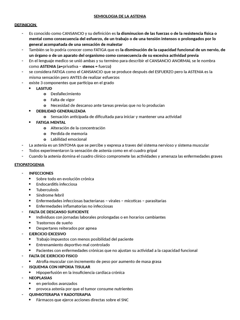 Semiologia de La Astenia | PDF | Debilidad | Diagnostico medico