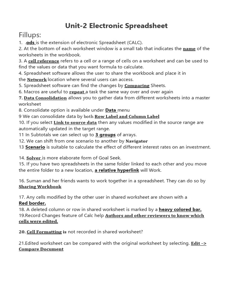 Unit - 3 Electronic Spreadsheet | PDF | Spreadsheet | Hyperlink