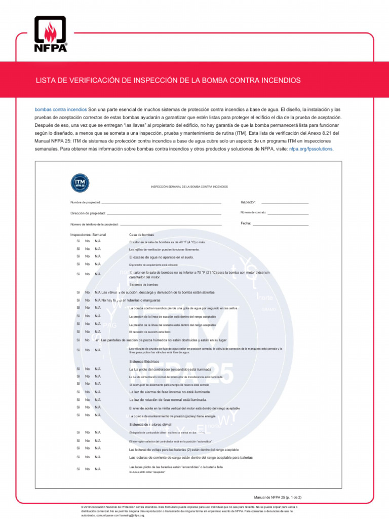 Fire Pump Inspection Checklist | PDF | Bomba | Cambiar