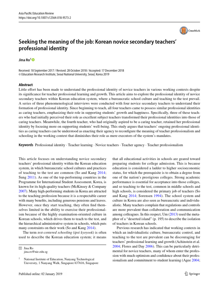 Seeking The Meaning of The Job Korean No | PDF | Teachers | Identity ...