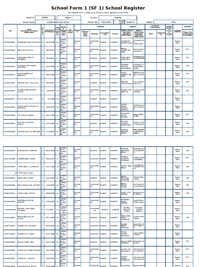 SF1_2024-2025 ZION | PDF
