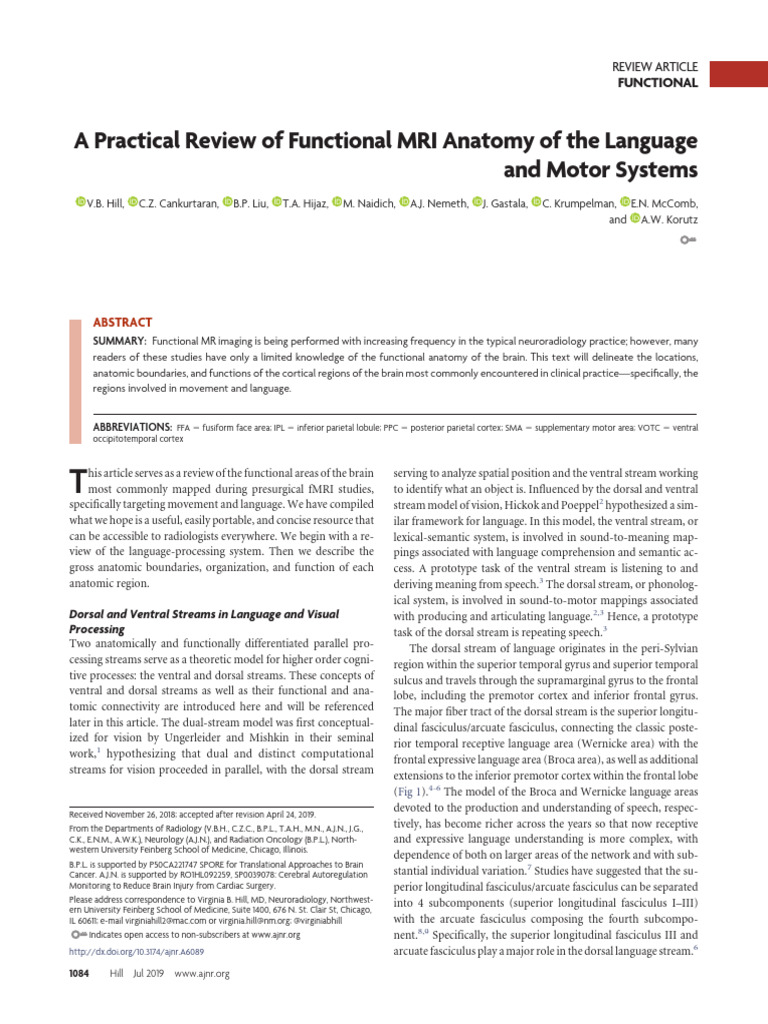 A Practical Review of Functional MRI Anatomy of The Language | PDF ...