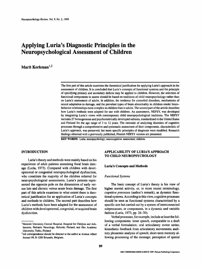 Luria's Principles in Child Neuropsychology | PDF | Attention | Neuropsychology